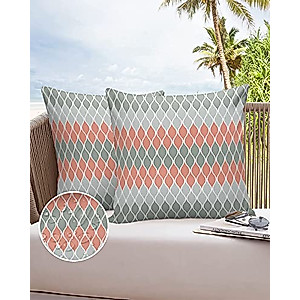 Outdoor Throw Pillow Cover Abstract Geometry Lines Art Waterproof Cushion Covers 2 Pack Raindrop Stripe Pink Grey Gradient Pillow Cases Home Decoration for Patio Garden Couch Sofa