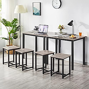 Yaheetech 3 Piece Dining Table Set - Kitchen Table & Chair Sets for 2 - Compact Table w/ 2 Stools & Space Saving Design for Dining Room Living Room Kitchen, Gray
