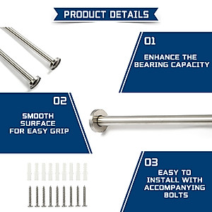 HECASA 24 Inch Handicap Grab Bars Rails 304 Stainless Steel Toilet Handrail Bathroom Safety Bar Wall Mount Floor Support Assist Bar for Disabled Elderly Mounted Bath Grips