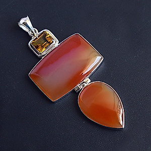 Ravishing Impressions Carnelian & Citrine Gemstone 925 Sterling Silver Pendant Fabulous Handmade Jewellery Gift For Her