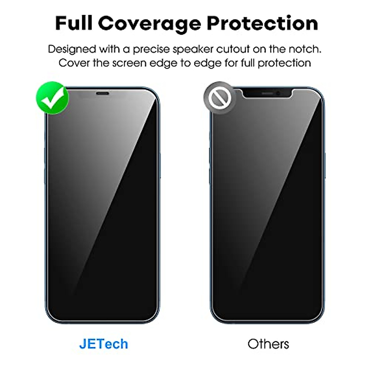 JETech Full Coverage Screen Protector for iPhone 12 Pro Max 6.7-Inch, Tempered Glass Film with Easy Installation Tool, Case-Friendly, HD Clear, 3-Pack