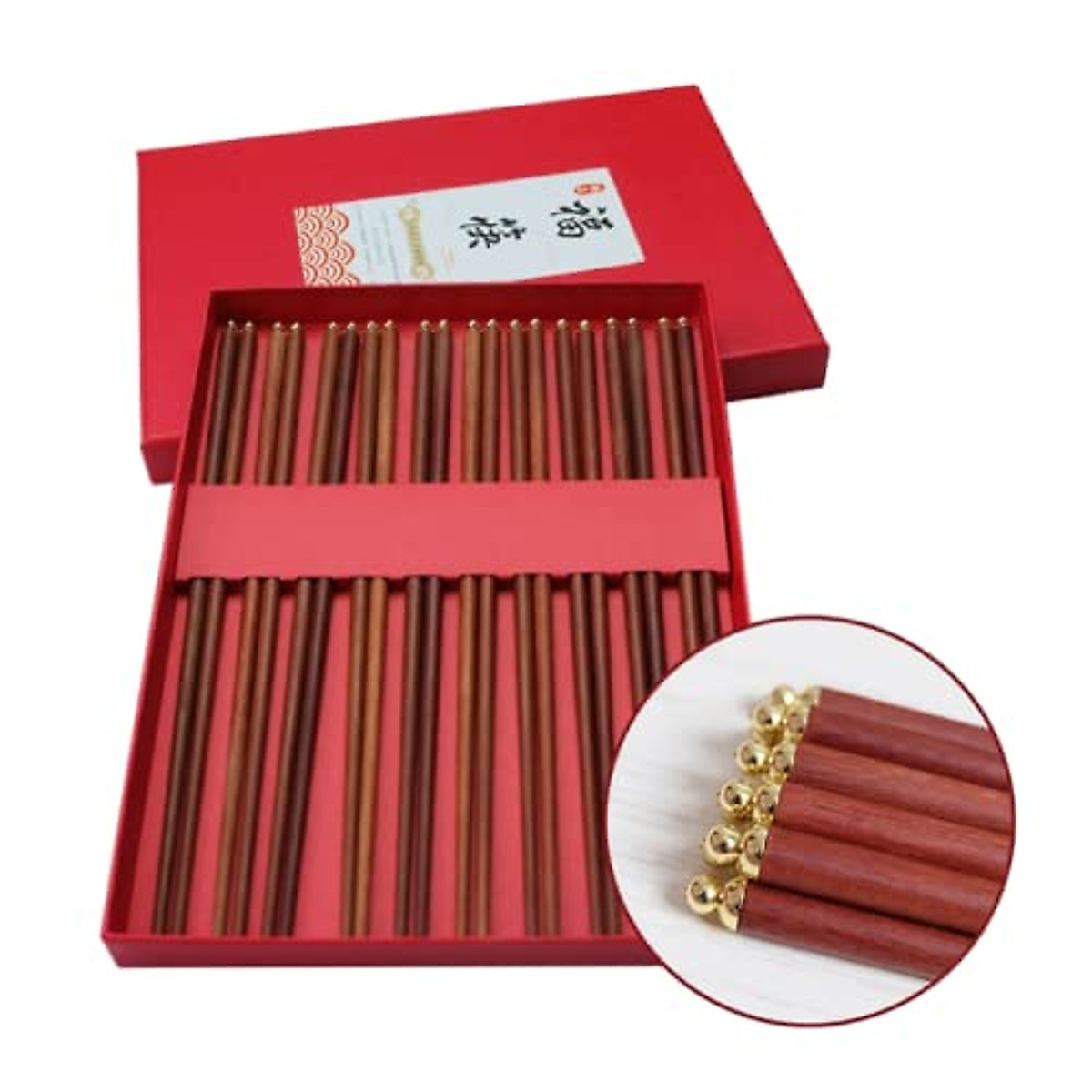 Gixaxak 10 Pairs Hardwood Chopsticks Reusable Hand Carved Chopsticks Natural Wood Chop Sticks High Quality Reusable Chopsticks Chinese Chopsticks Suitable for Kitchen and Dining Room (Style 2)