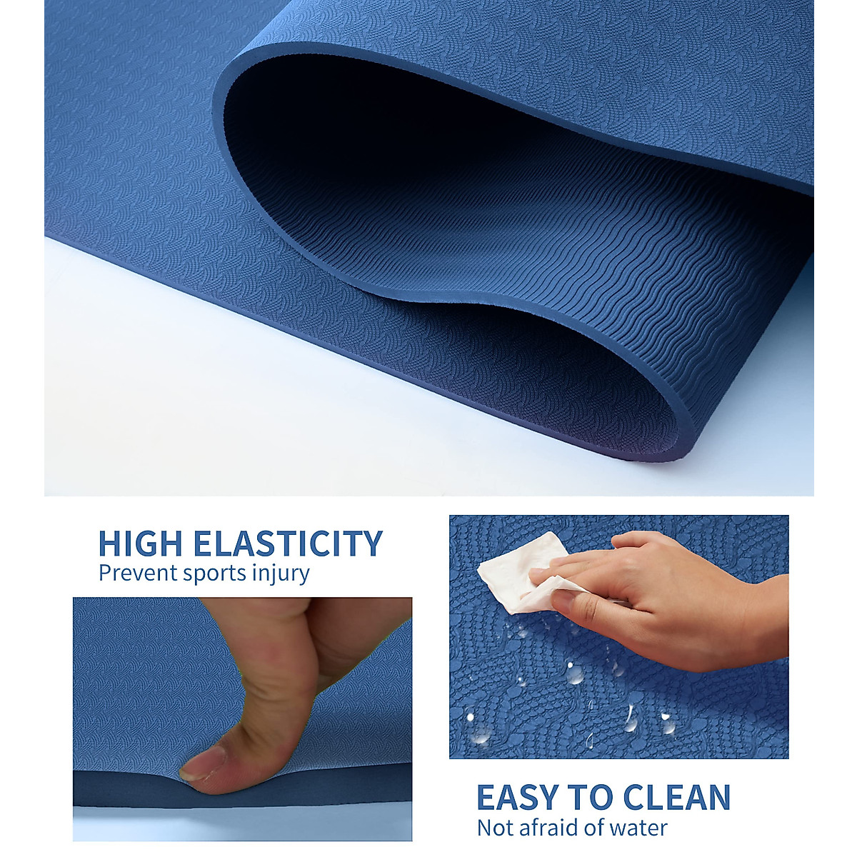 nuveti TPE Large Yoga Mat Non-Slip Exercise Fitness Mat with Carry Bag Eco Friendly Yoga Mats for Women 72"x24" Extra Thick 8mm for Home, Pilates and Floor Exercises Workout Mats DarkBlue