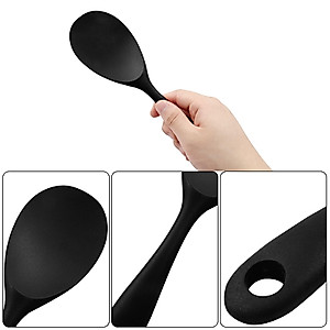 Coufce Black Silicone Rice Paddle Spoon Heat Resistant Rice Spoon Non Stick Rice Spatula Food Grade Kitchen Gadget Rice Scoop for Rice and Mashed Potato Dishwasher Safe