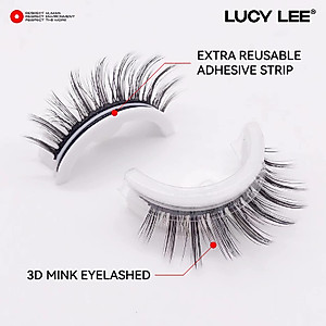 LUCY LEE Reusable Self-Adhesive Eyelashes 3 Pairs, False Eyelashes No Glue or Eyeliner Needed, Easy to Put on within 3 Secs, Stable/Non-slip Waterproof Fake Eyelashes Soft Reusable Lashes 3D