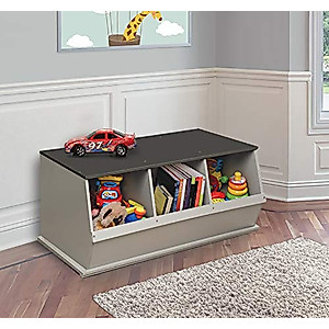 Badger Basket Three Bin Stackable Toy Storage Cubby Organizer - Woodgrain/Gray