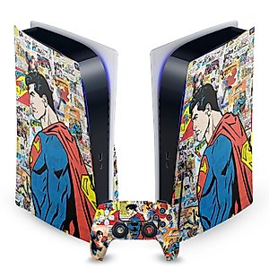 Head Case Designs Officially Licensed Superman DC Comics Character Collage Logos And Comic Book Vinyl Faceplate Sticker Gaming Skin Decal Cover Compatible With PS5 Disc Console & DualSense