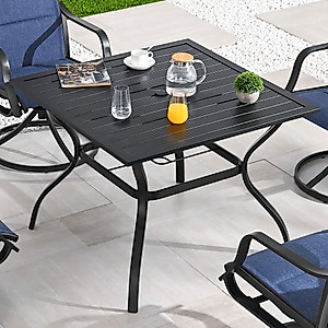 PatioFestival Patio Dining Set 5 Pieces Metal Frame Outdoor Furniture Sets Outside Swivel Rocker Chairs Suqare Table with All Weather Frame (Blue)