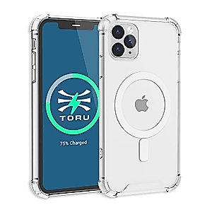 TORU MX Slim for iPhone 11 Pro Max Magnetic Case, Compatible with Magsafe, Hybrid Transparent HD Clear Case with Crossbody Strap, Scratch Resistant, Air Bumper Shock-Absorbing Corners - Clear