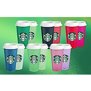 Starbucks Holiday 2021 Limited Color Changing Reusable Hot Cups with Lids - Set of 6