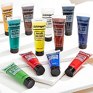 KINGART PRO Artist Acrylic Paint, 120ml (4.06oz), Set of 12 Unique Colors