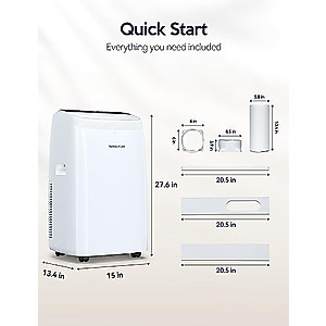 VAGKRI Portable Air Conditioners 14000 BTU ASHRAE (10200 BTU DOE/SACC), 3-in-1 AC Unit with Fan & Dehumidifier Cools up to 700 sq. ft, Smart/Sleep Mode 3 Fan Speeds Auto Swing 24H Timer Remote Control