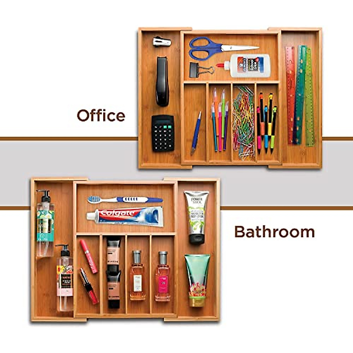 Utensil Organizer for Kitchen Drawers - Bamboo Silverware Organizer - Expandable Utensil Holder and Cutlery Tray with Divider and Removable Knife Block | 17” Long, Adjustable from 13” to 22.2”