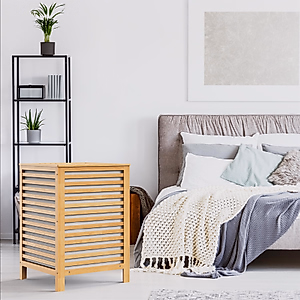 Purbambo Laundry Hamper with Lid, 95L Bamboo Laundry Basket with Removable Liner Bag, 2-Section Laundry Sorter for Home Bathroom Bedroom