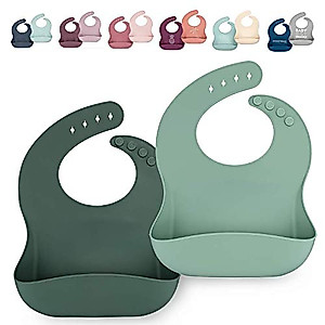 AVA + OLIVER Silicone Bib Set - Adjustable Waterproof Bibs - Set of 2 (Forest)