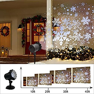 Queeon Snowflake Christmas Projector Lights, Indoor Outdoor Led Snowfall Projection, Waterproof LED Landscape Decorative Light for Xmas & Halloween Holiday Party, Garden & Home Decorations