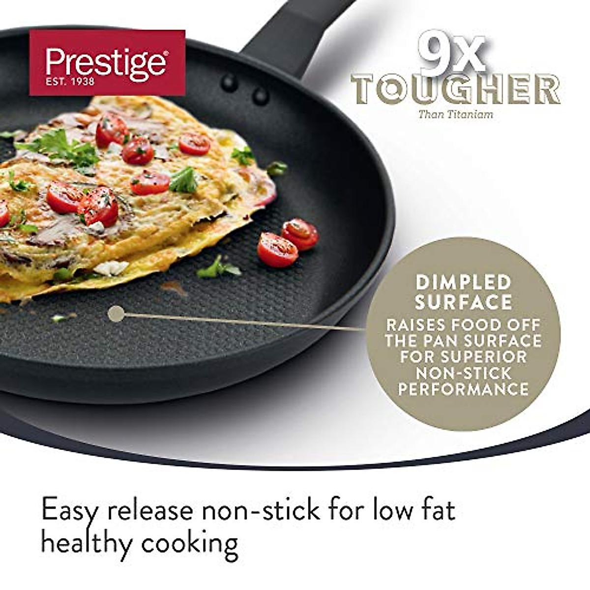 PRESTIGE 9 x Tougher Frying Pan Set Non Stick - Induction Frying Pan Set of 2, 21/29cm with Scratch Resistant Non Stick, Stay Cool Easy Grip Handles, Oven & Dishwasher Safe Cookware
