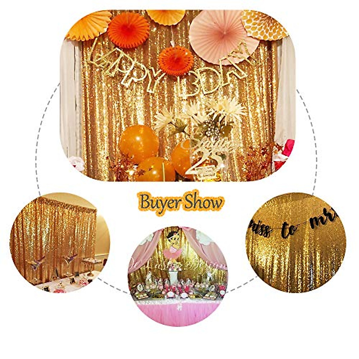 SquarePie Sequin Backdrop Curtain Not See Through Background for Wedding Party 8FT x 8FT Gold