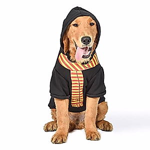 Harry Potter Gryffindor Pet Hoodie with Faux Scarf - Small | Pet Apparel and Accessories for Dogs| Dog Pullover Hoodie for Hogwarts Houses, Gryffindor Clothing for Dogs,Black