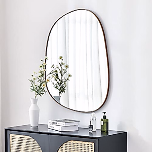ELEHUME Asymmetrical Mirror for Wall Decor 23"*30", Modern Brass Framed Wall Mirror for Living Room Bathroom Bedroom Entryway