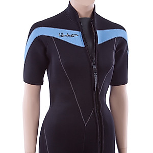 Henderson Thermoprene 3mm Womens Front Zip Wetsuit 8 Tall Black/Sky Blue