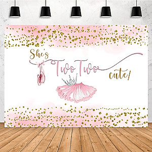 Aperturee 7x5ft 2nd Birthday Backdrop Two Cute for Girls Golden Dots Blush Pink Glitter Ballet Shoes Tutu Crown Photography Background Princess Bday Party Decorations Banner Photo Booth Props