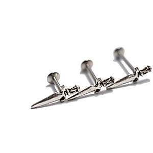 Sterling Silver Dagger - 16g Surgical stainless steel Labret Barbell, Push Pin Post , Flat Back ,Cartilage earring, Piercing Jewelry (6 Millimeters)