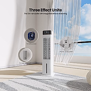 Uthfy Evaporative Air Cooler, 30" Tower Fan that Blow Cold Air with Remote Control, 3 Speeds, 12H Timer, Oscillating Bladeless Cooling Fans for Bedroom Home Office