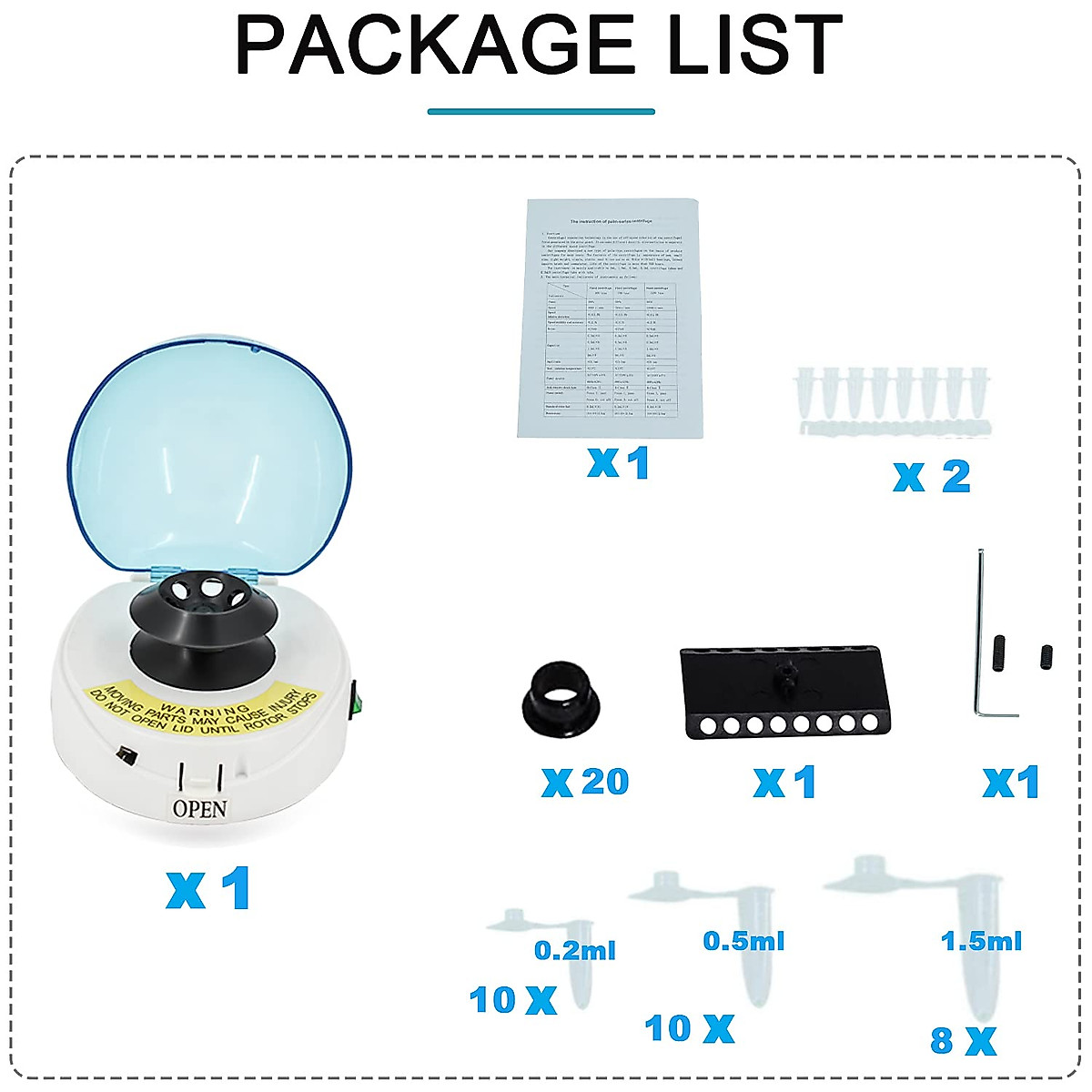 Mini Centrifuge Machine 𝟒𝟎𝟎𝟎𝐫𝐩𝐦, Mini Portable Desktop Centrifuge Laboratory, 110V Lab Benchtop Centrifuge, 2 Rotors for 2ml/1.5ml/0.5ml/0.2ml Centrifuge Tubes