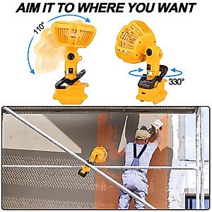 Philophca Cordless Clip Fan, Personal Battery Operated Fan for Dewalt 20V Lithium Battery 3 Speed Camping Fan with USB Port 330° & 110° Pivoting Rechargeable Fan Powerful Wind
