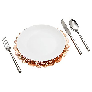 100 Pack Metallic Copper Orange Placemats, Round Paper Lace Doilies for Place Settings, Desserts, Formal Events (10 in)