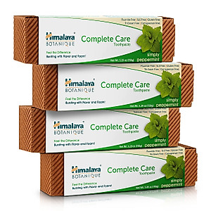 Himalaya Botanique Complete Care Toothpaste, Herbal, Peppermint Flavor, Fights Plaque, Freshens Breath, Fluoride Free, No Artificial Flavors, SLS Free, Cruelty Free, Foaming, 5.29 Oz, 4 Pack