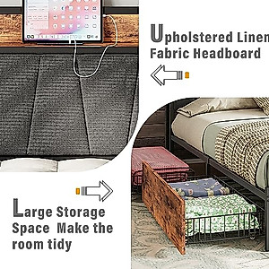 LIKIMIO King Bed Frame with 4 Storage Drawers, Platform Bed with Charged Headboard, Sturdy and Stable, No Noise, No Box Spring Needed, Easy to Install