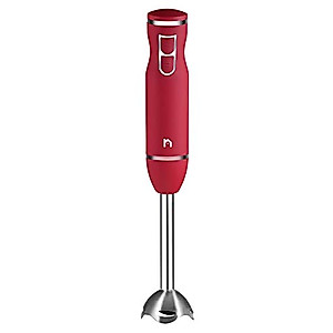 New House Kitchen Immersion Hand Blender 2 Speed Stick Mixer with Stainless Steel Shaft & Blade 300 Watts Easily Food, Mixes Sauces, Purees Soups, Smoothies, and Dips, Red