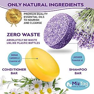 Miztag Home & Health Shampoo and Conditioner Bar Set - 5pcs with Holder & Travel Tins - Vegan, Sulfate-Free, Paraben-Free - Eco-Friendly Gift for Women