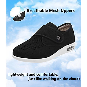 ZGDG Women's Diabetic Edema Shoes, Adjustable Swollen Feet Shoes for Women Wide Feet Hammer Toe Arthritis Indoor Outdoor Lightweight Walking Sneakers Black