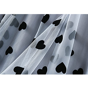 chouyatou Women's Sweet Heart Print Elastic Waist Swing Dance Tulle Long Skirt (One Size, Blue)