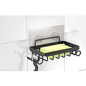 RIGEL STAR Shower Caddy with Soap Dish + 4Hooks, Adhesive Organizer, No Drilling Shelf, Rustproof Stainless Steel Rack With Soap Dish for Bathroom and Kitchen Storage, Matte Black