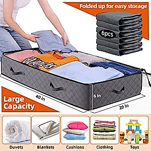 KONIGEEHRE 6 Pack Underbed Storage Bags, Foldable Under Bed Container Bins Organizer for Clothes, Linen, Blanket, Sweater, Duvet, Shoes with Clear Window and 4 Handles, 40x20x6 in