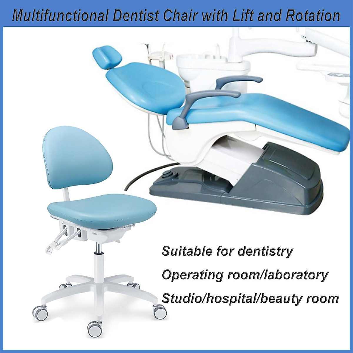 HYDTGZ Dental Chair Dentist Doctor's Stool Dental Assistant Chair Adjustable Mobile Chair PU Leather for Clinics, Dental Offices, Labs,A