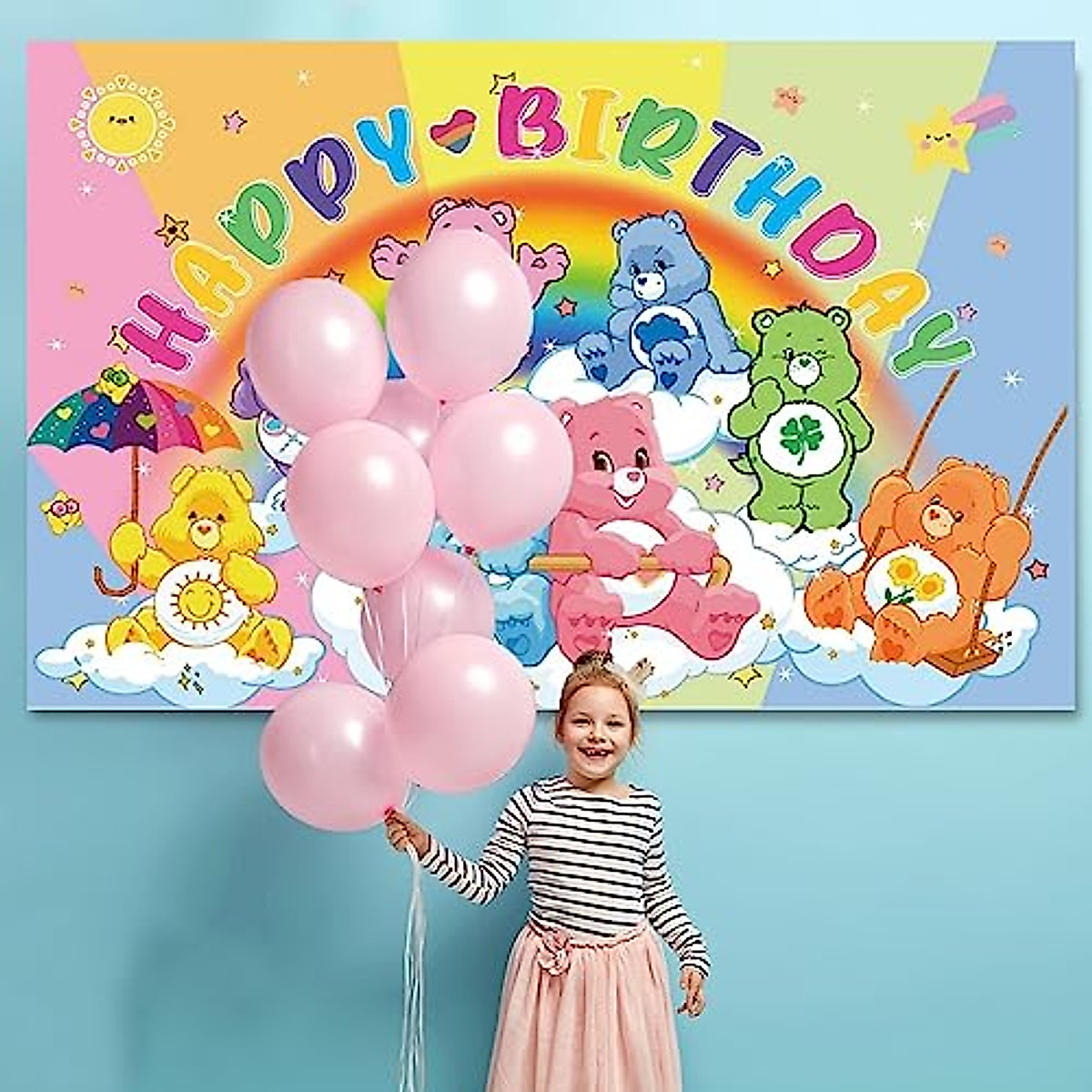 Care Cute Bear Backdrop Bear Birthday Decoration, Cartoon Bear Party Ornament Banner Photography Background Boy Girl Baby Shower Decoration 5x3FT