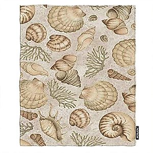 Moslion Soft Cozy Throw Blanket Vintage Ocean Animal Seashell Art Pattern Fuzzy Warm Couch/Bed Blanket for Adult/Youth Polyester 30 X 40 Inches(Home/Travel/Camping Applicable)
