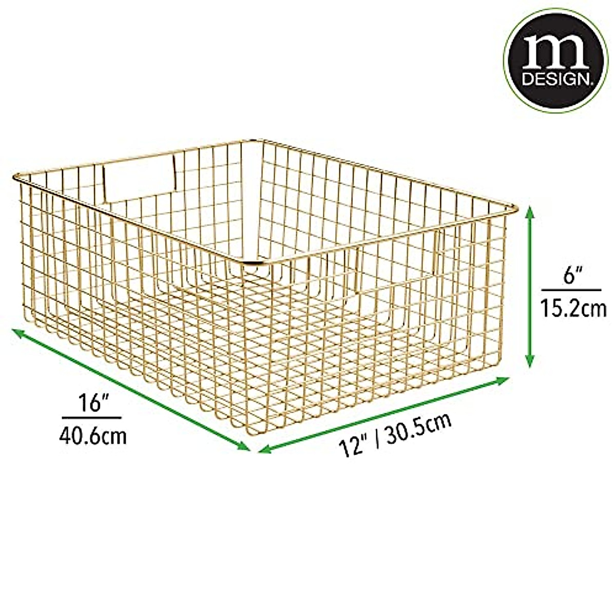 mDesign Metal Wire Bathroom Storage Basket Organizer with Handles - Organize Master/Guest Bathrooms, Linen, Hallway, or Entryway Closets, Bedroom, Laundry Room, Concerto Collection, 4 Pack, Soft Brass