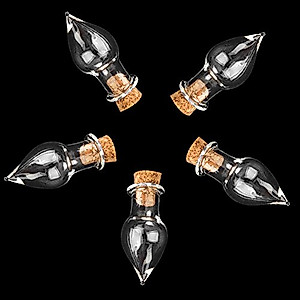 LEFV Mini Cork Top Glass Bottle Vial Charm 1 Inch - 12pcs Clear Bottles with Corks and 12pcs Eye Screws - Miniature Empty Sample Jars Message Bottle Small Tiny Size Pendant,Tapered