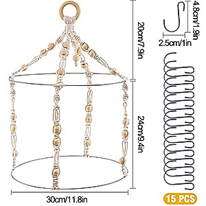 Gecorid Boho Drying Rack | Macrame Flower Drying Rack with 15 Hooks - Kitchen Decor Dryer Hangers for Drying Air Plants Spices Flowers