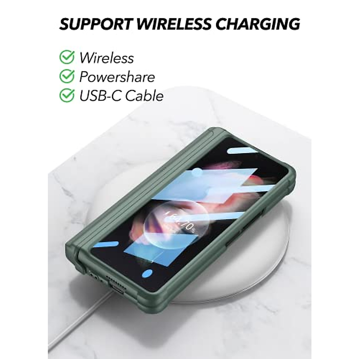 ELEPIK Armor PRO Series Case for Galaxy Z Fold 4 with Built-in Tempered Glass Screen Protector, Closed S Pen Holder [Avoid S Pen Lost], Hinge Protector, Kickstand, Wireless Charging (Black)