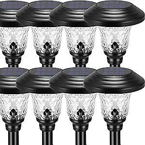 UFOND 8 Pack Solar Pathway Lights Outdoor，Waterproof Solar Garden Lights, Glass Stainless Steel Solar Decor Lamp,Landscape Path Lights for Yard Patio Driveway Sidewalk, (Cool White)