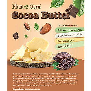 Raw Cocoa Butter 14.5 oz. 100% Pure Natural Unrefined FOOD GRADE Arriba Nacional Cacao Bean, Great For Chocolate Making, Soap, Lip Balm and Moisturizer For DIY Body Butters