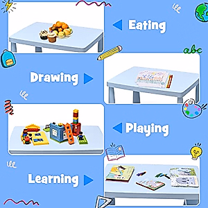 HONEY JOY Kids Table and Chair Set, Plastic Children Activity Table and 2 Chairs for Art Craft, Easy-Clean Tabletop, 3-Piece Toddler Furniture Set for Daycare Playroom, Gift for Boys Girls(Blue)