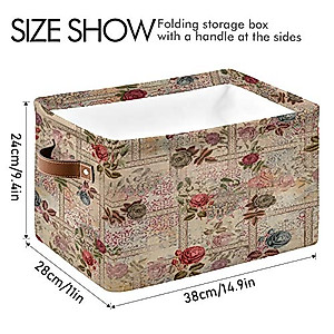 ALAZA Decorative Basket Rectangular Storage Bin, Watercolor Rose Flower Bouquet Paisley Organizer Basket with Leather Handles for Home Office